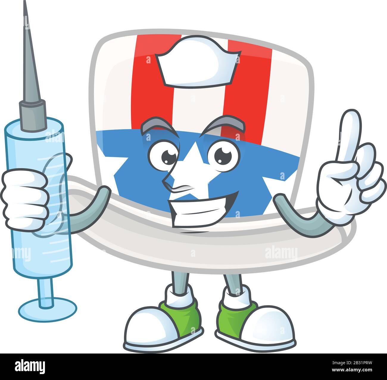 Smiley Nurse uncle sam hat cartoon character with a syringe Stock ...