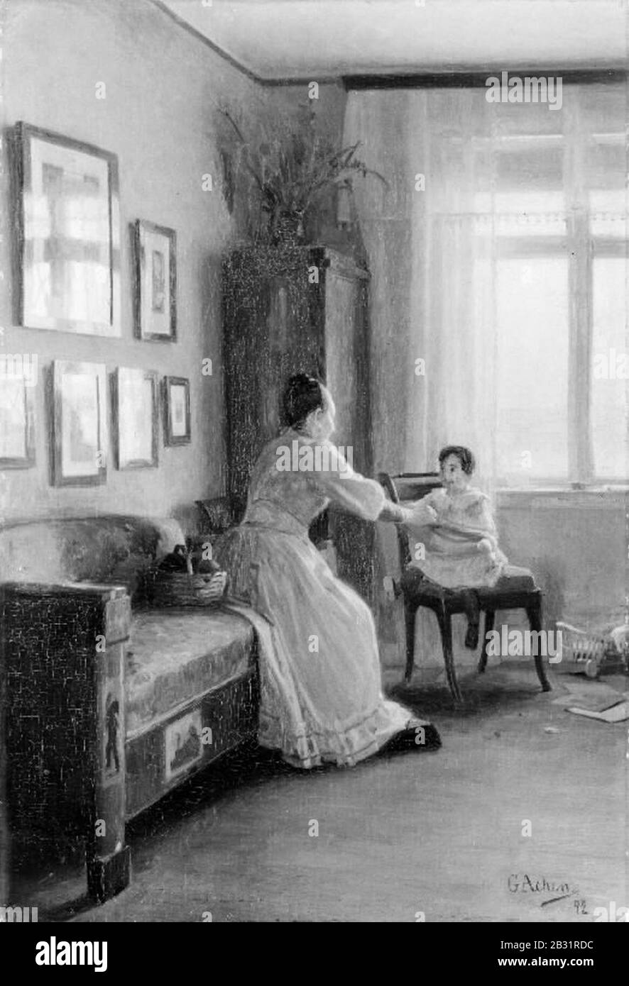 Georg Achen - Interior with the Artist's Wife and Child Stock Photo - Alamy
