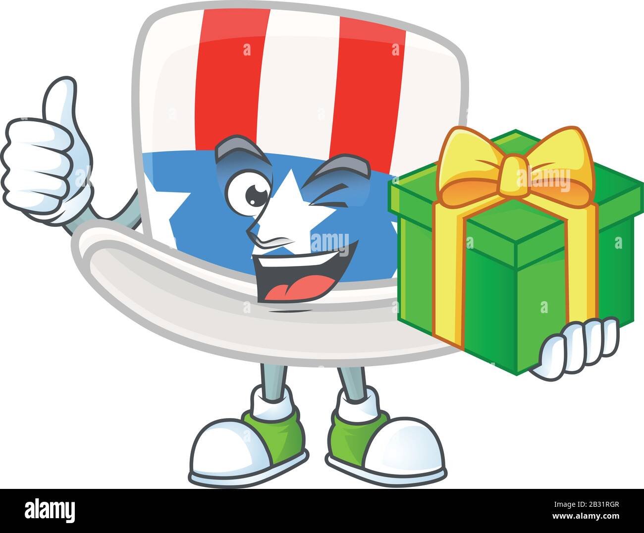 Cute uncle sam hat character holding a gift box Stock Vector Image ...