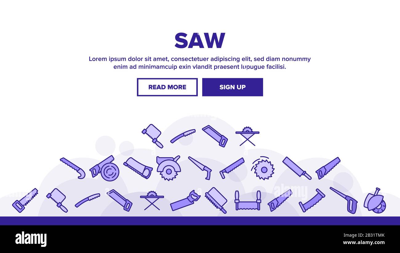 Hand saw construction landing web page header vector tool wood hi-res ...