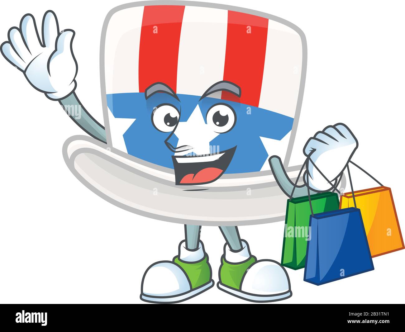 A rich uncle sam hat cartoon design waving and holding Shopping bag ...