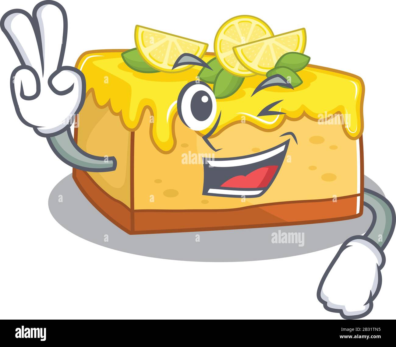 mascot of funny lemon cheesecake cartoon Character with two fingers ...