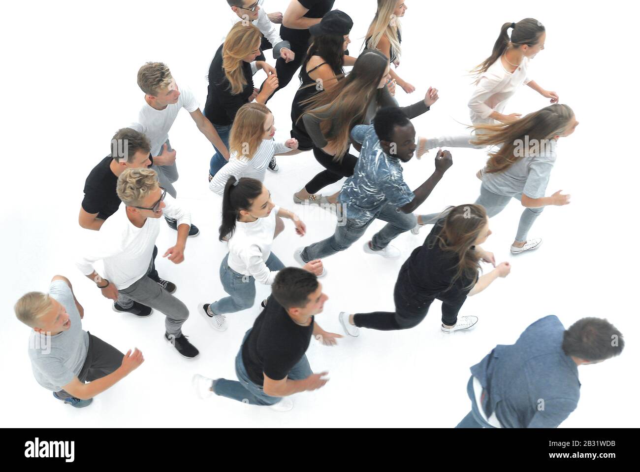 top view. a group of young people walking together in a row Stock Photo ...
