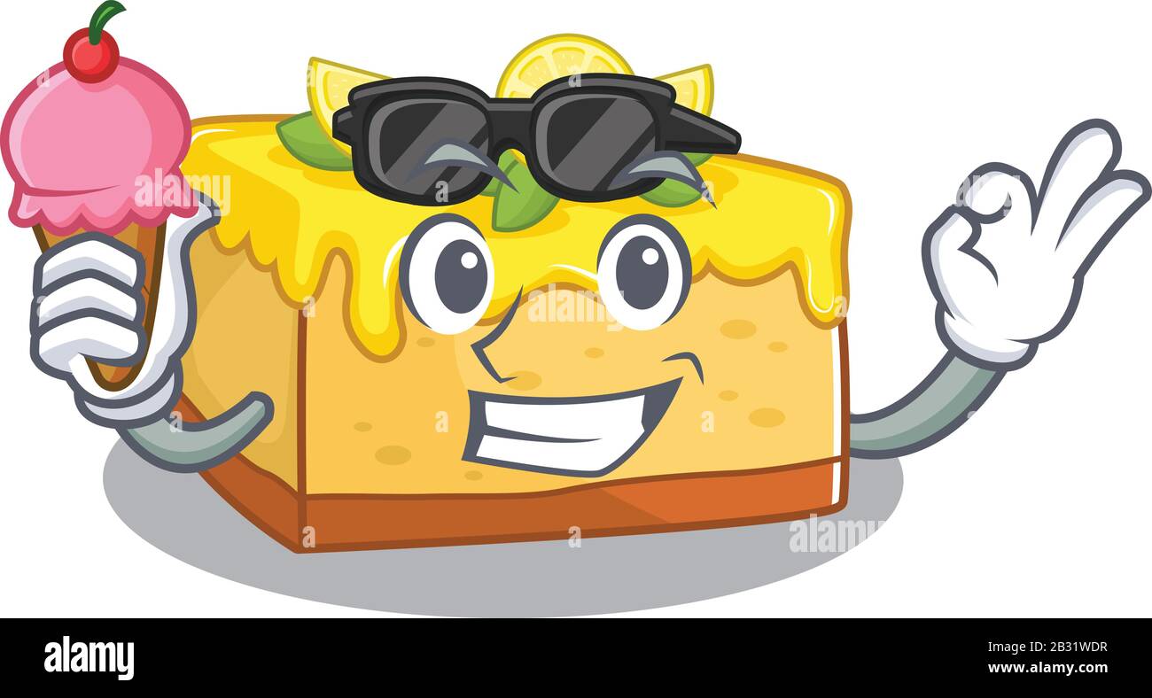 happy face lemon cheesecake cartoon design with ice cream Stock Vector ...