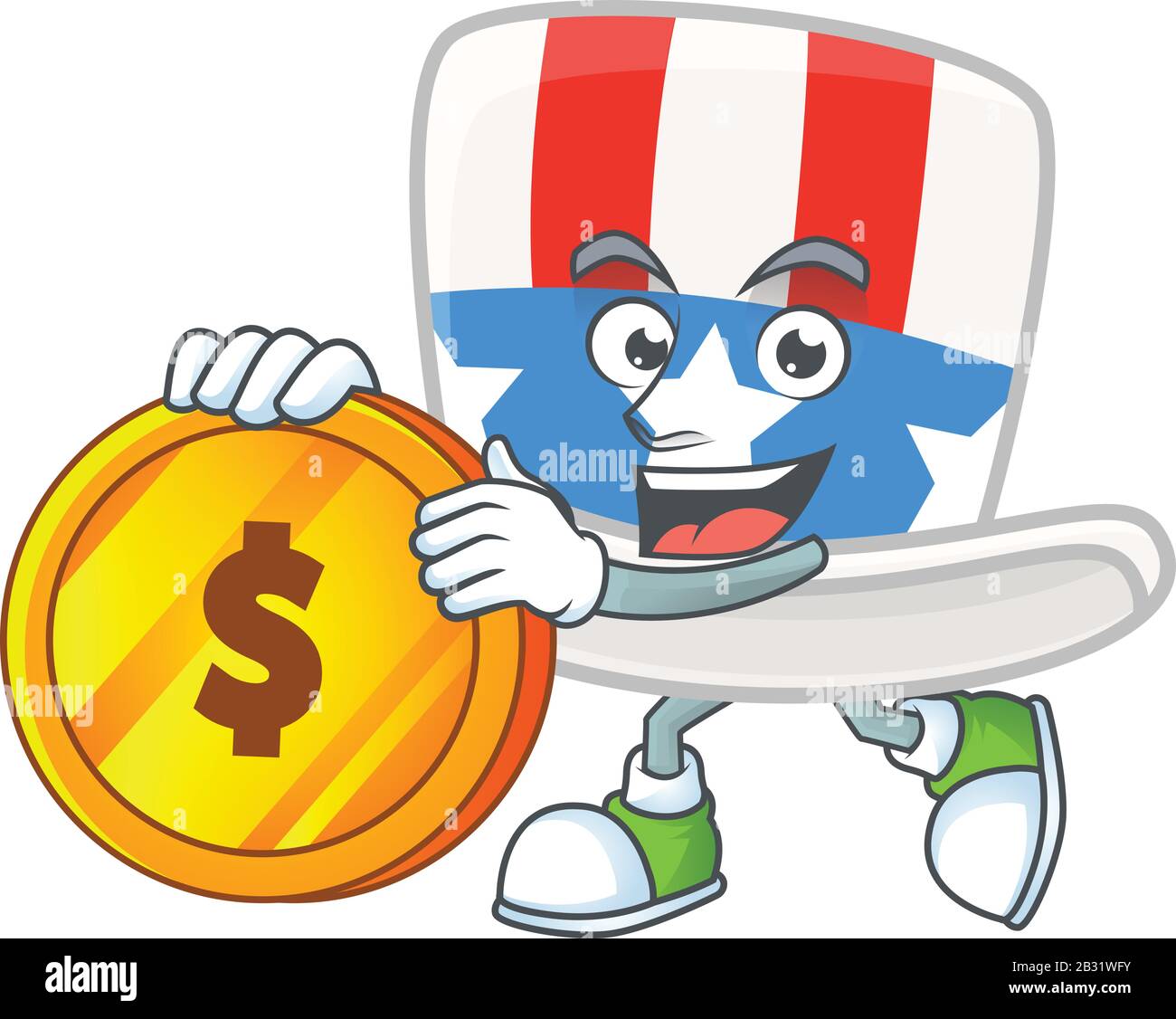 an elegant uncle sam hat mascot cartoon design with gold coin Stock ...
