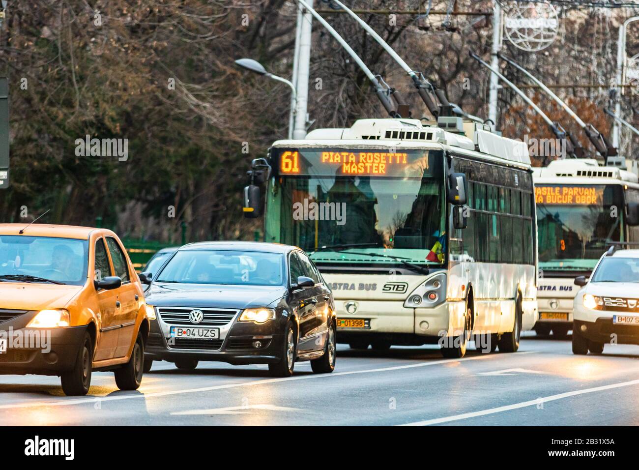 Car traffic at rush hour in downtown area of the city. Car pollution ...