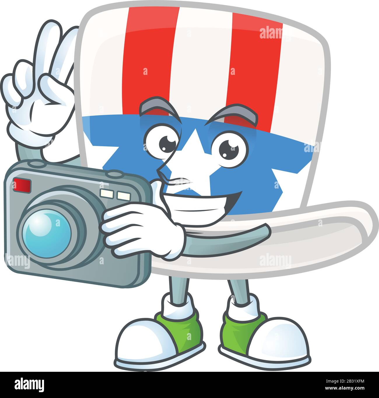 A uncle sam hat Photographer cartoon character in action with a camera ...
