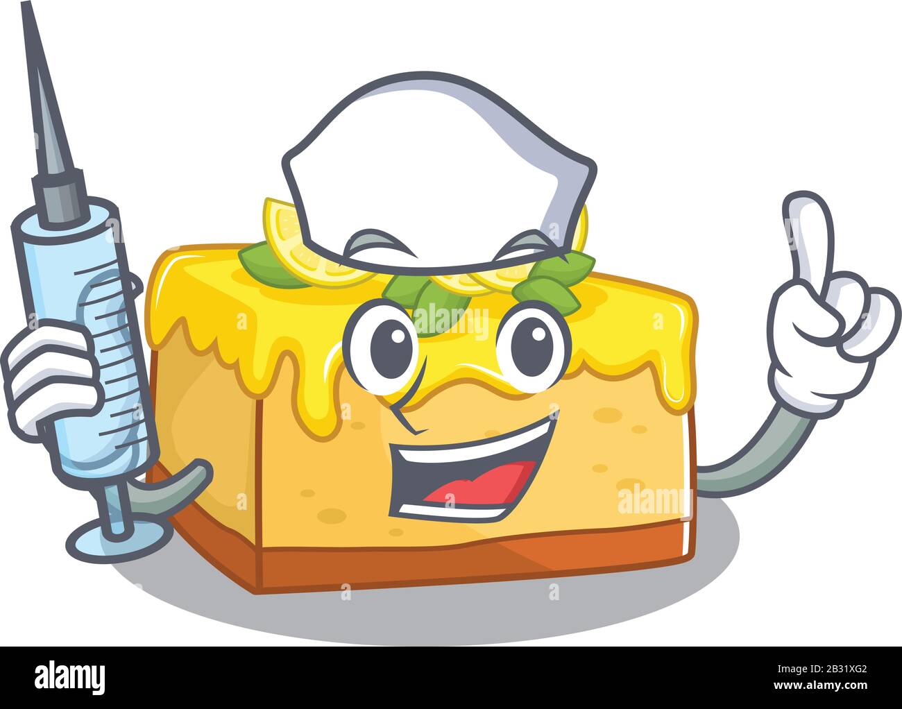 A lemon cheesecake hospitable Nurse character with a syringe Stock ...