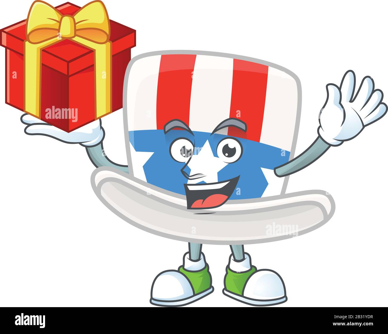 cartoon character of uncle sam hat with a box of gift Stock Vector ...