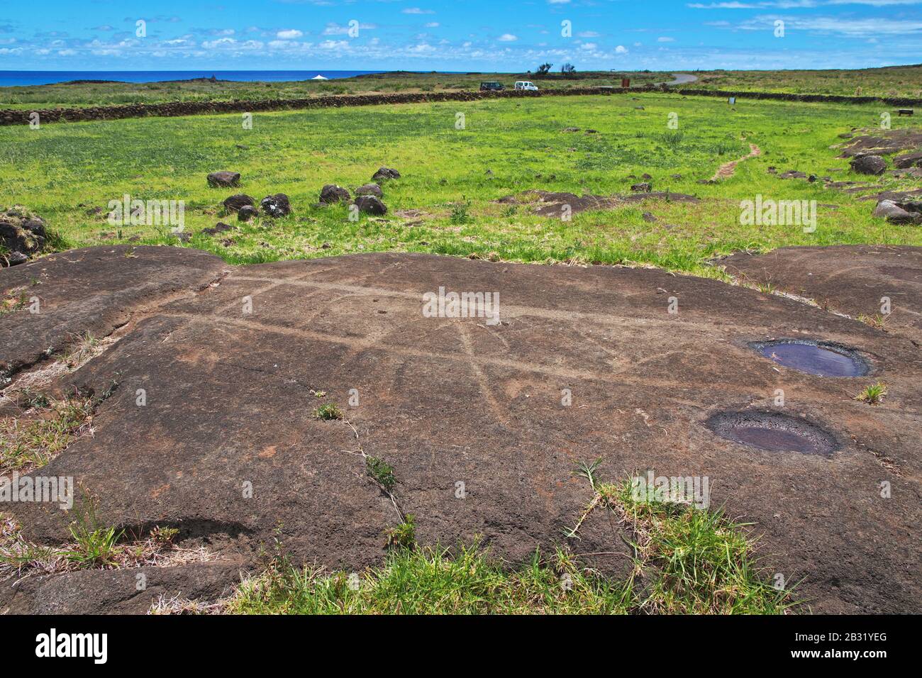 Rapa Nui. Petroglyphs on Easter Island, Chile Stock Photo - Alamy