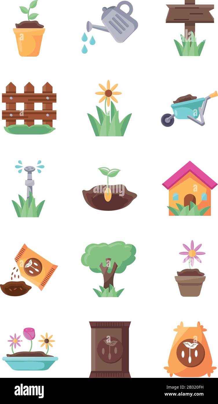 gardening concept icon set over white background, flat detail style ...
