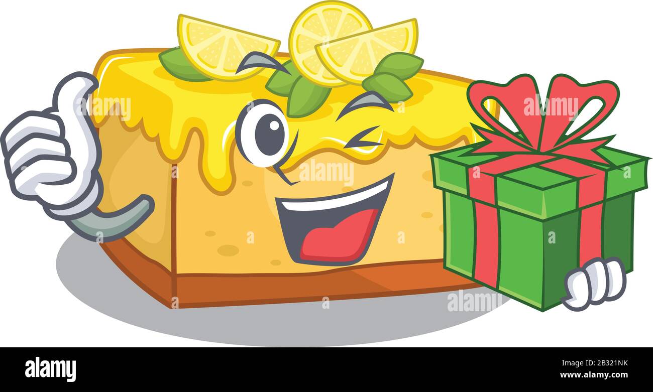 Happy lemon cheesecake character having a gift box Stock Vector Image ...