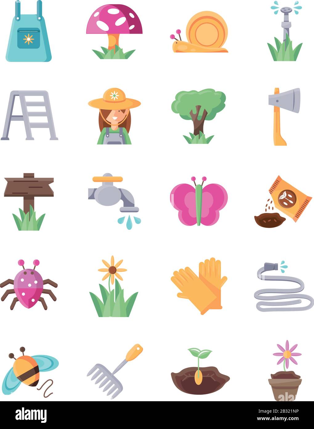 icon set of gardening concept over white background, flat detail style ...