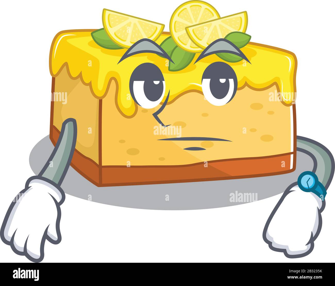 cartoon character design of lemon cheesecake on a waiting gesture Stock ...