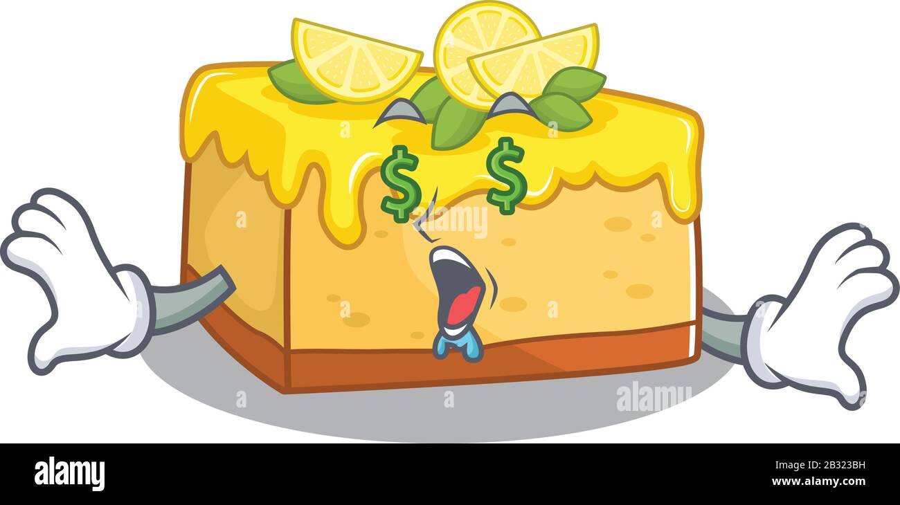 Happy rich lemon cheesecake cartoon character with Money eye Stock ...