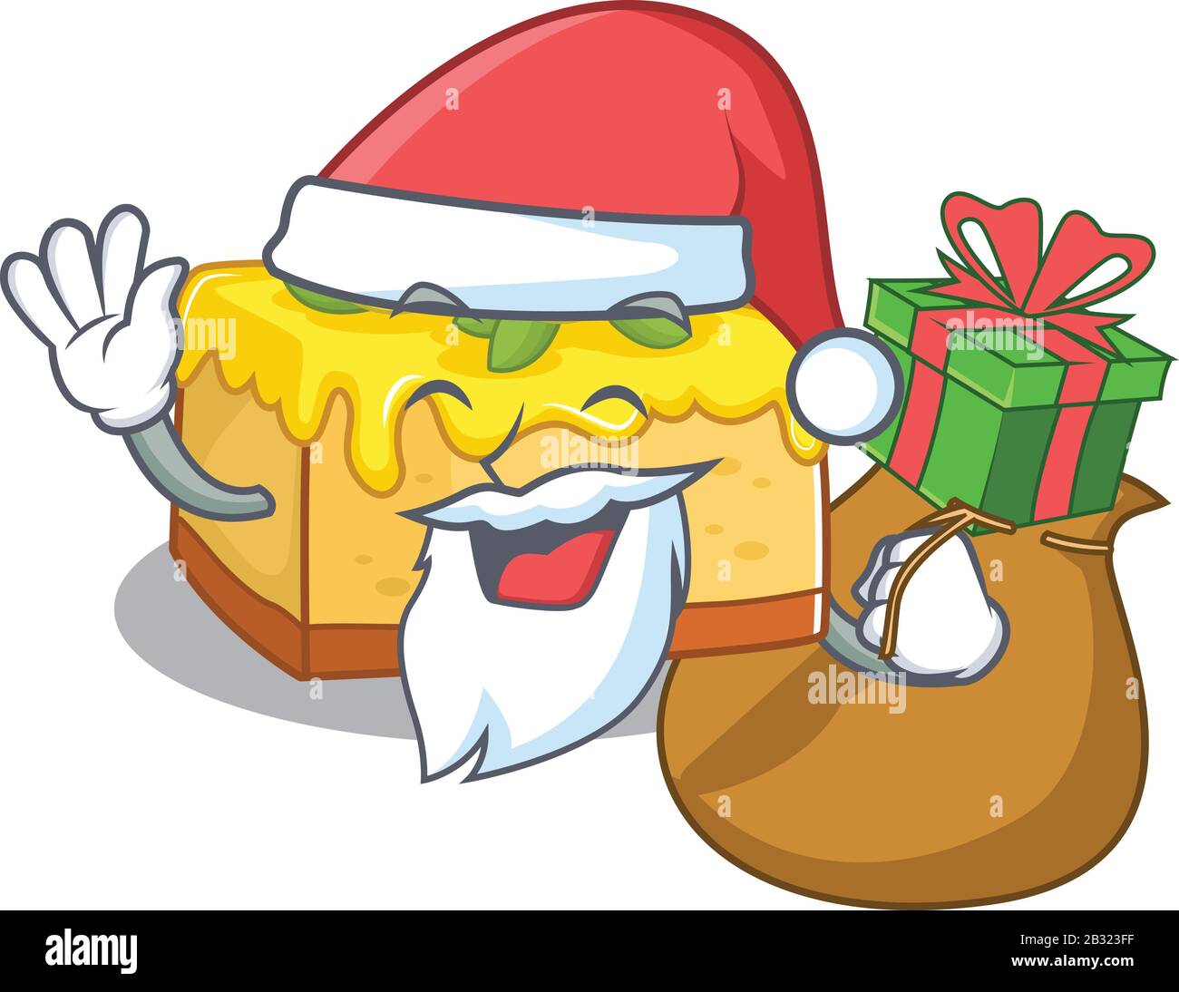 Santa lemon cheesecake Cartoon character design having box of gifts ...
