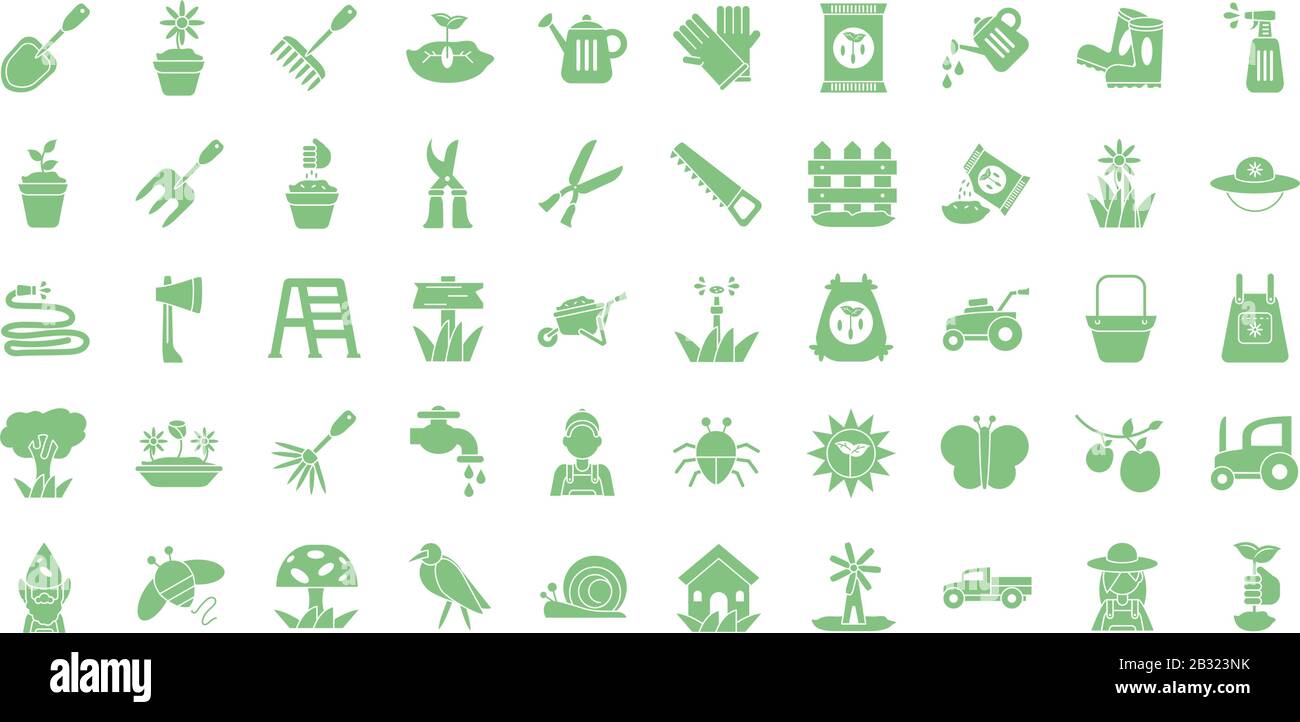 gardening equipment icon set over white background, flat detail style ...