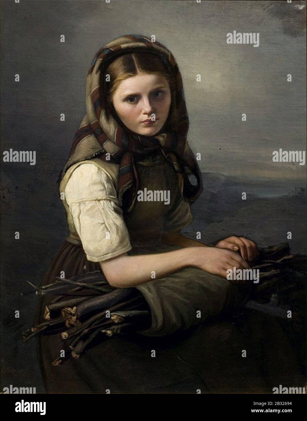 Georg Schwer Girls gathering sticks VA Stock Photo - Alamy