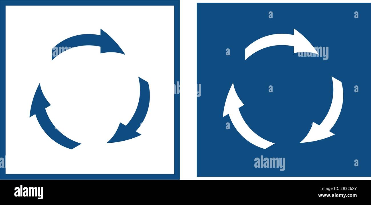Cycle arrows. The symbol is located in a square frame. Vector blue ...