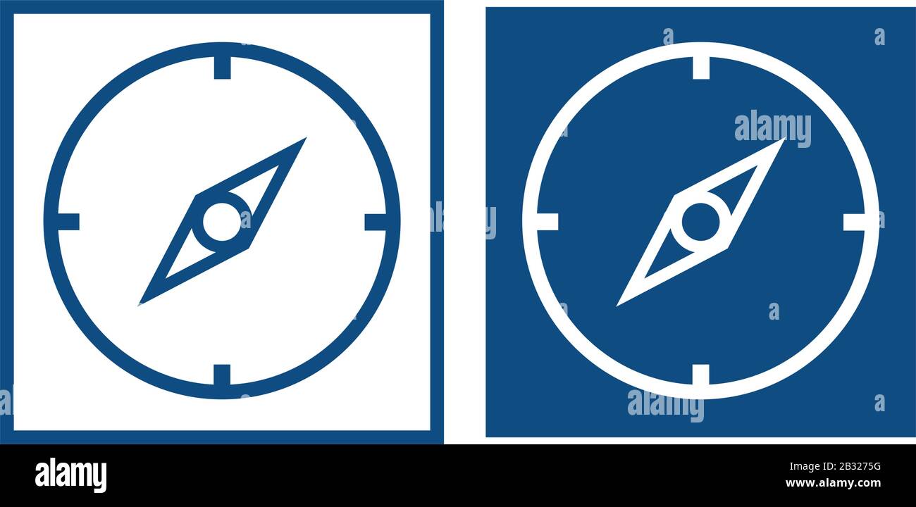 Simple compass. The symbol is located in a square frame. Vector blue ...