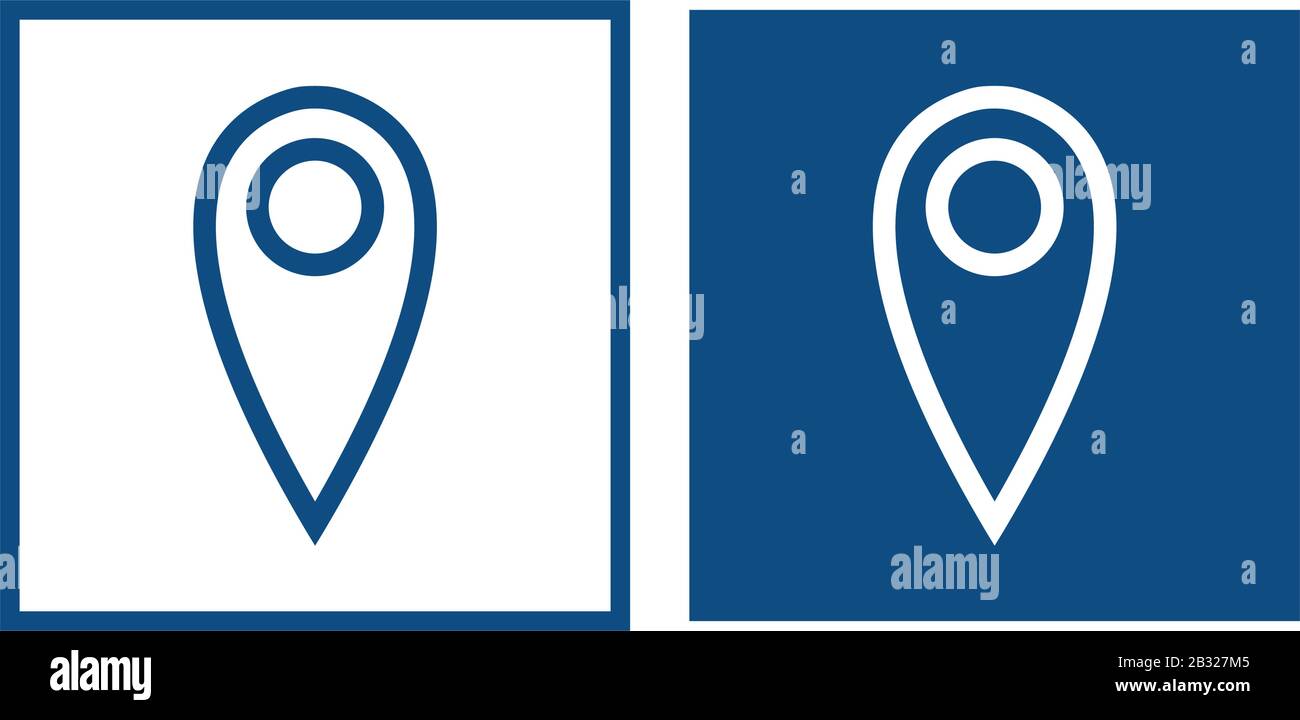 Geolocation. The symbol is located in a square frame. Vector blue icons ...