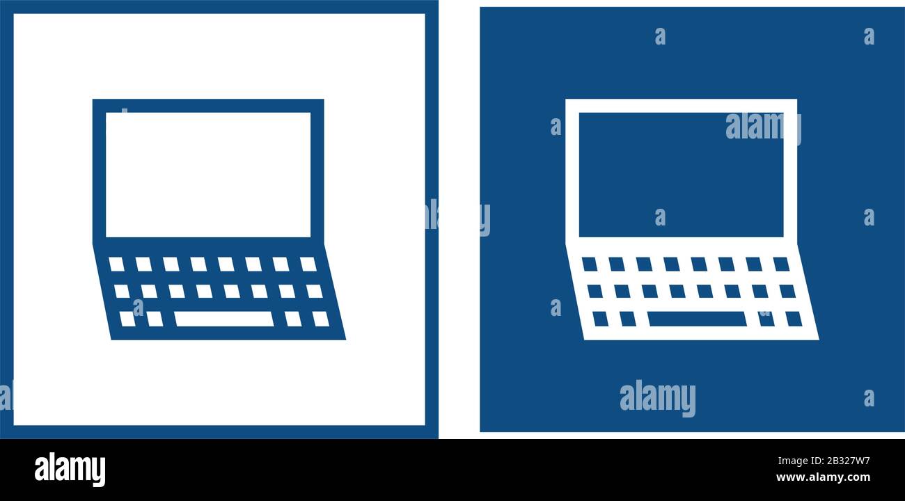 Computer laptop. The symbol is located in a square frame. Vector blue ...