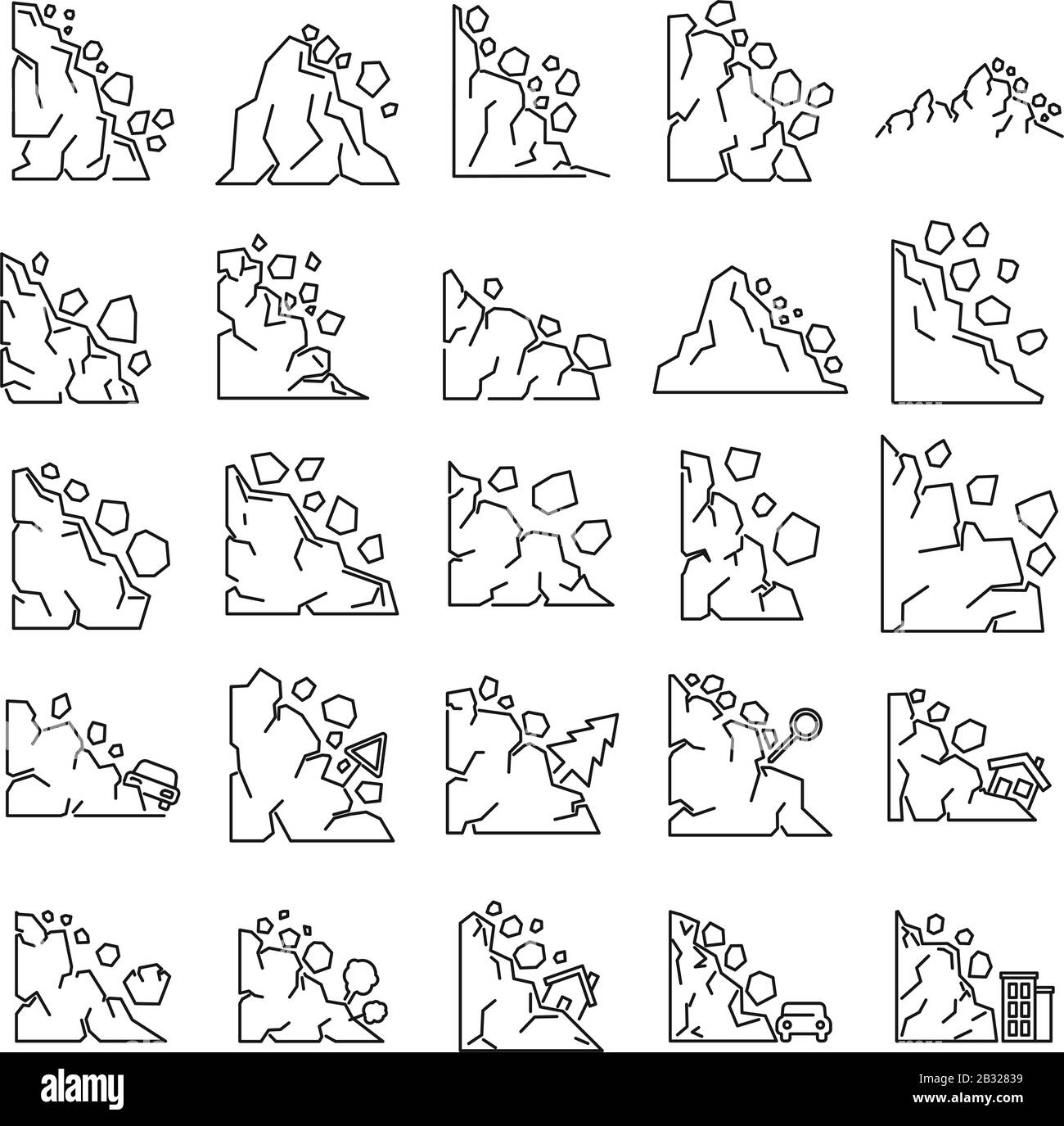 Danger landslide icons set. Outline set of danger landslide vector ...