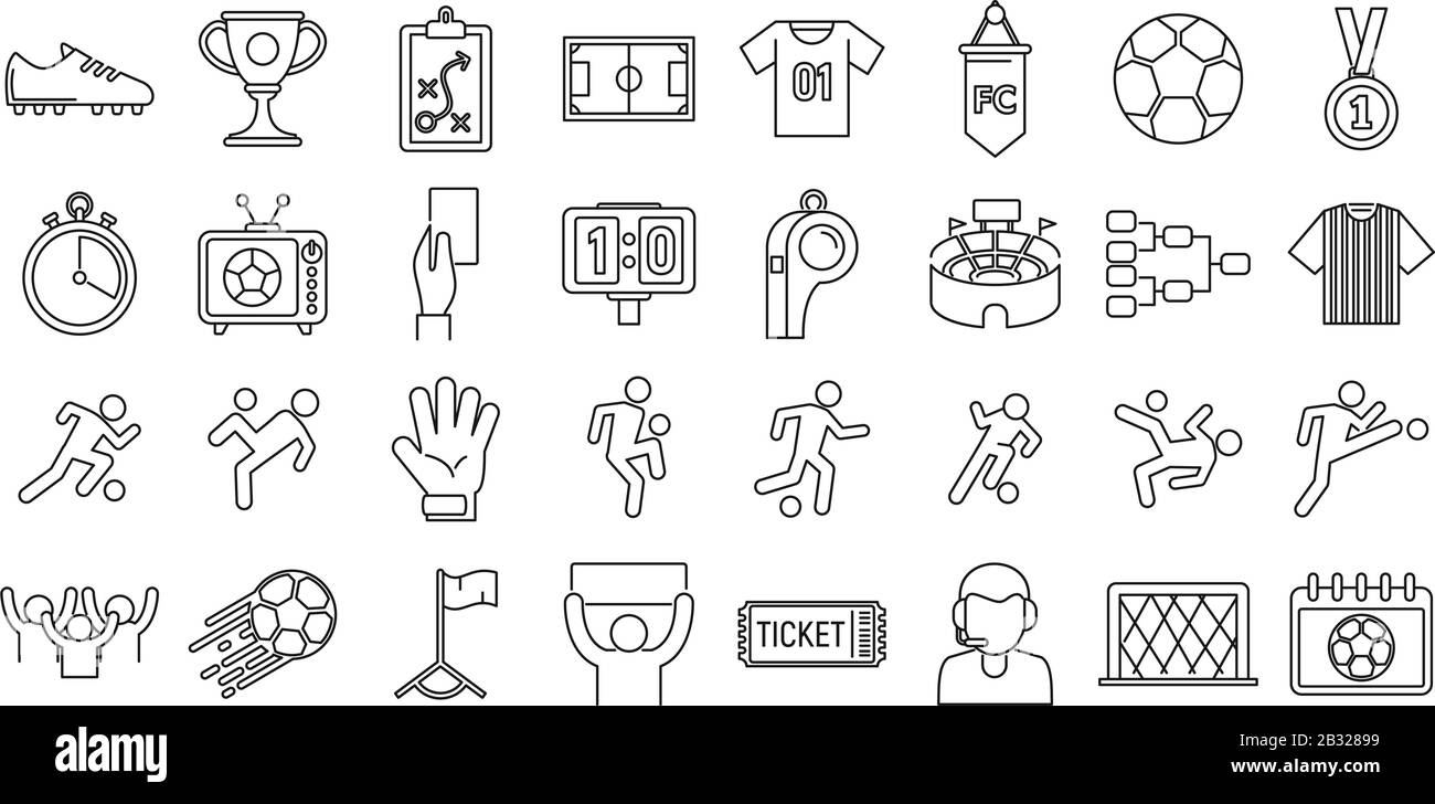 Football icons set. Outline set of football vector icons for web design ...