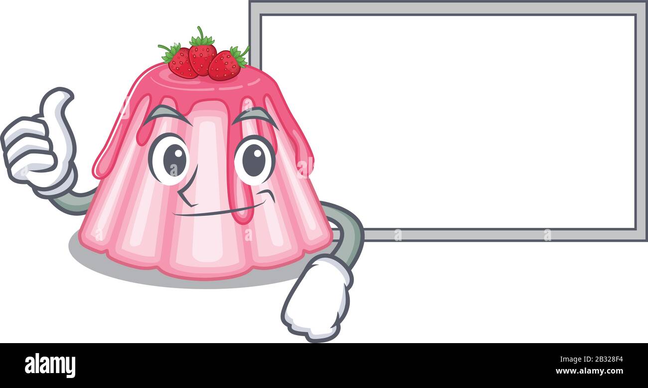 Thumbs up of strawberry jelly cartoon design having a board Stock ...