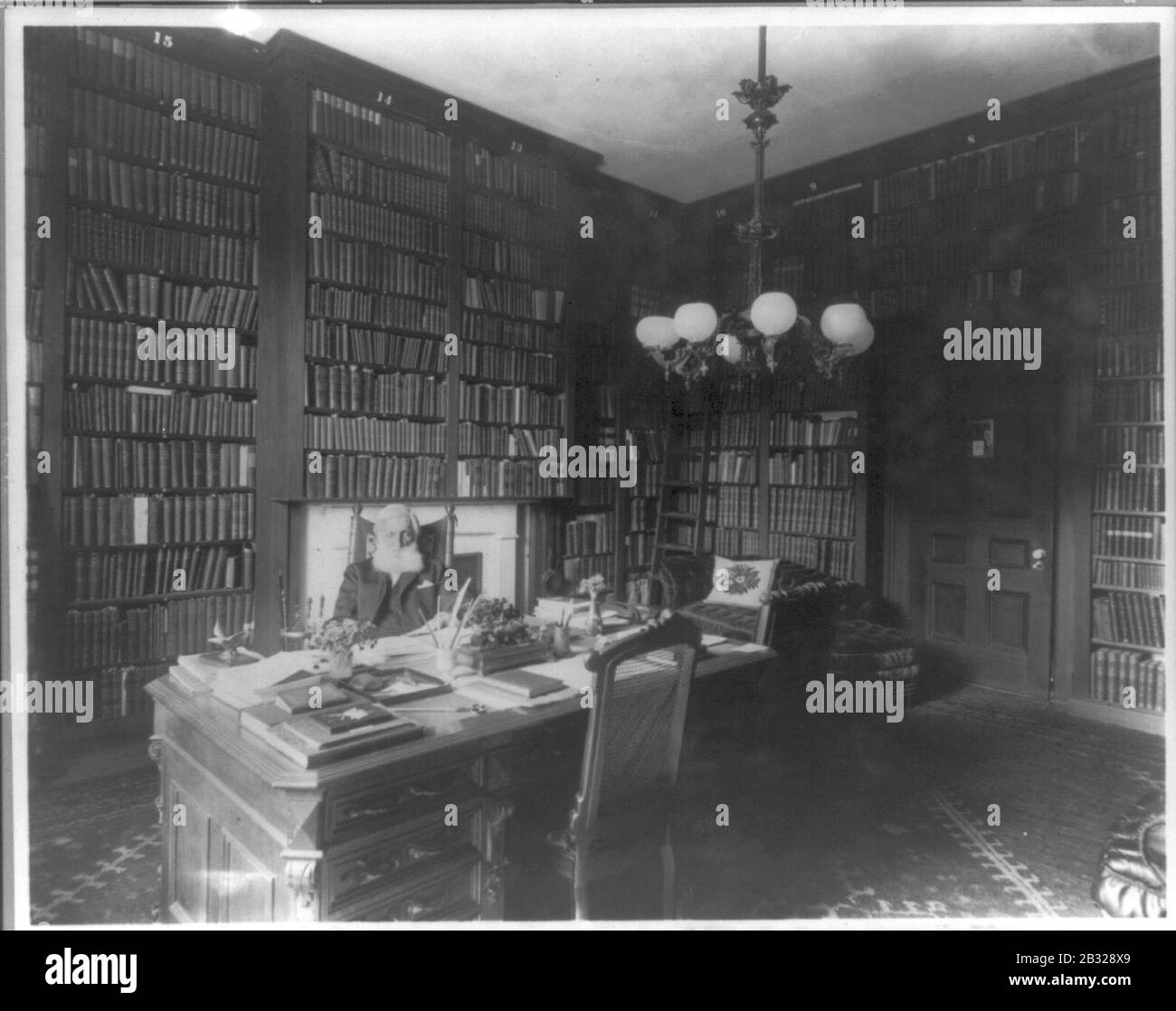 George Bancroft, 1800-1891, half-length portrait, seated at desk in ...