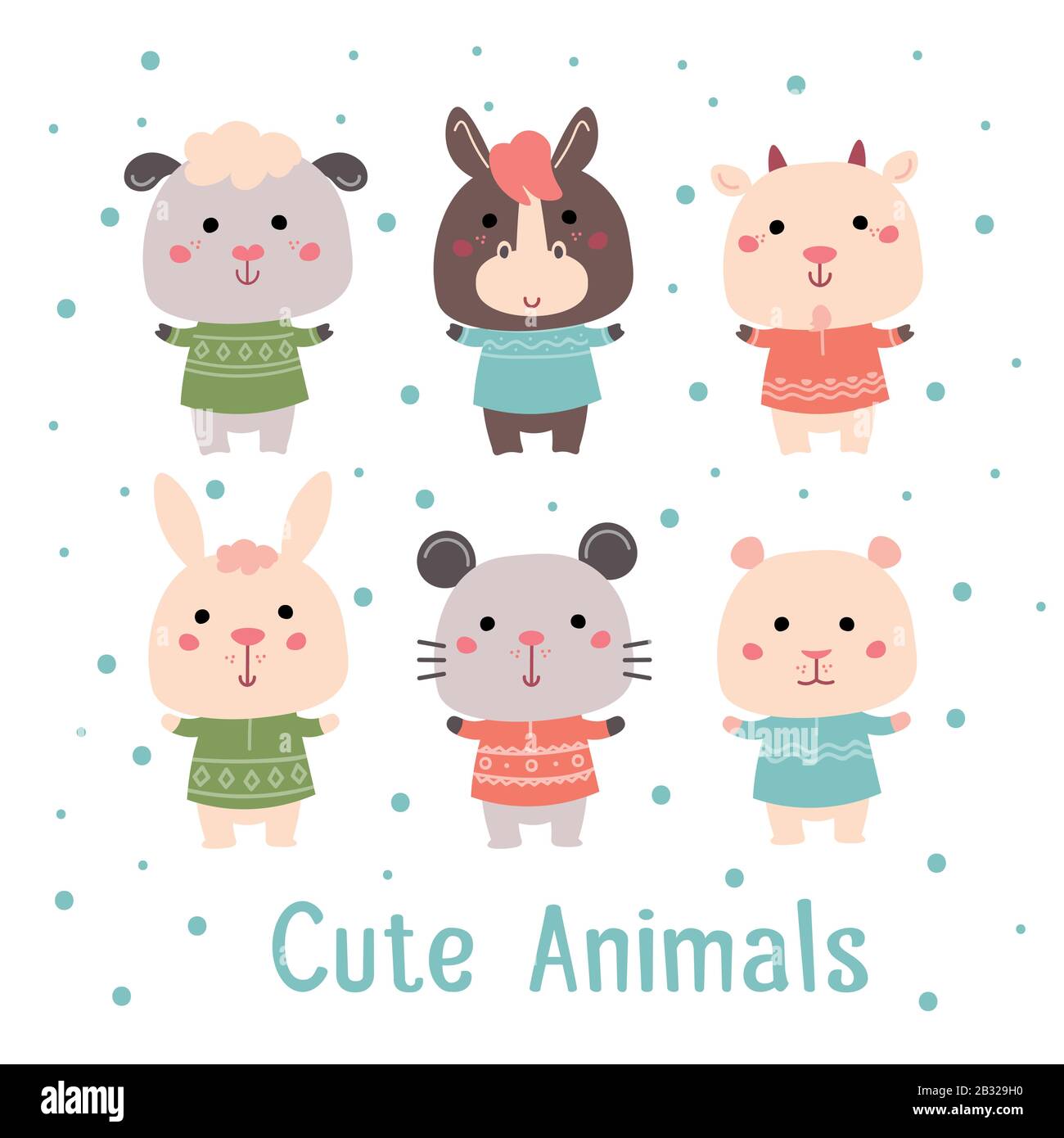 Hand drawn characters goat sheep mouse rabbit hamster donkey Stock ...