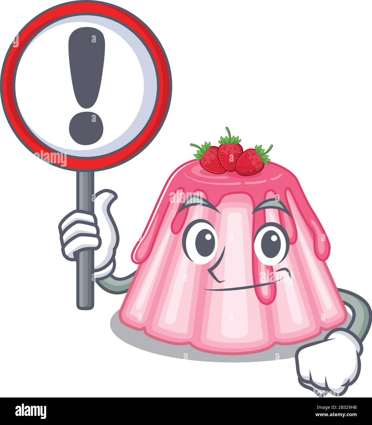 cute mascot character style of strawberry jelly raised up a sign Stock ...
