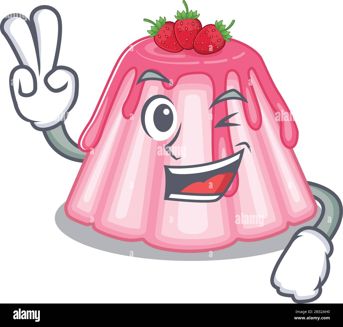 mascot of funny strawberry jelly cartoon Character with two fingers ...