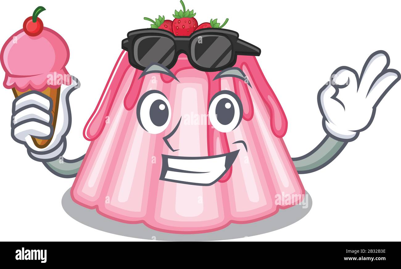 happy face strawberry jelly cartoon design with ice cream Stock Vector ...