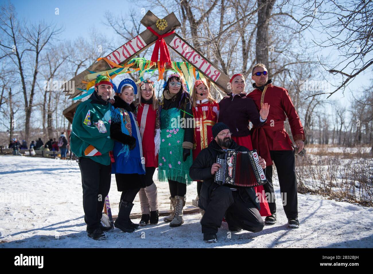 Actors and performers take a group picture before the start of ...