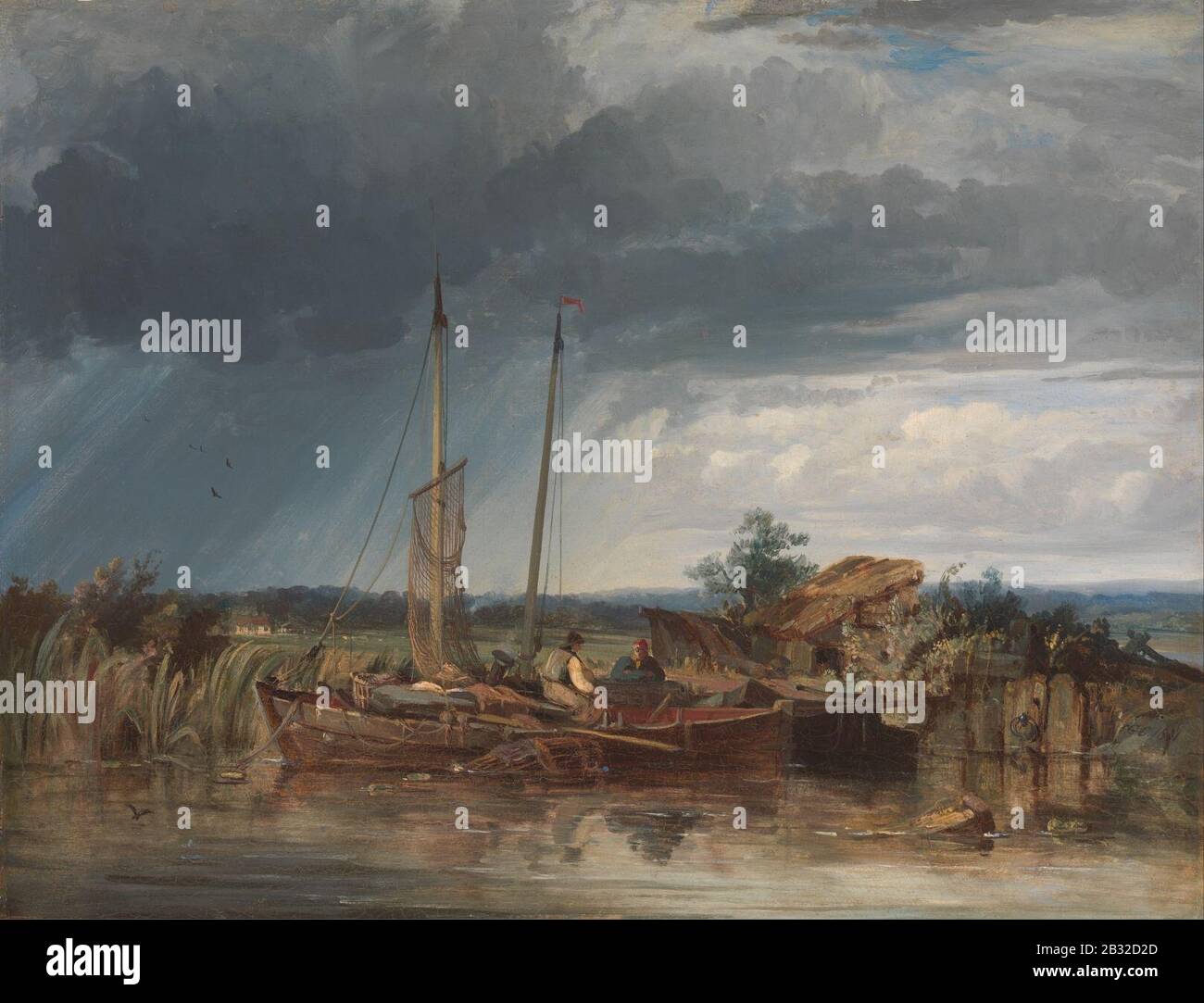 George Chambers - Two Fishing Boats on the Banks of Inland Waters Stock ...