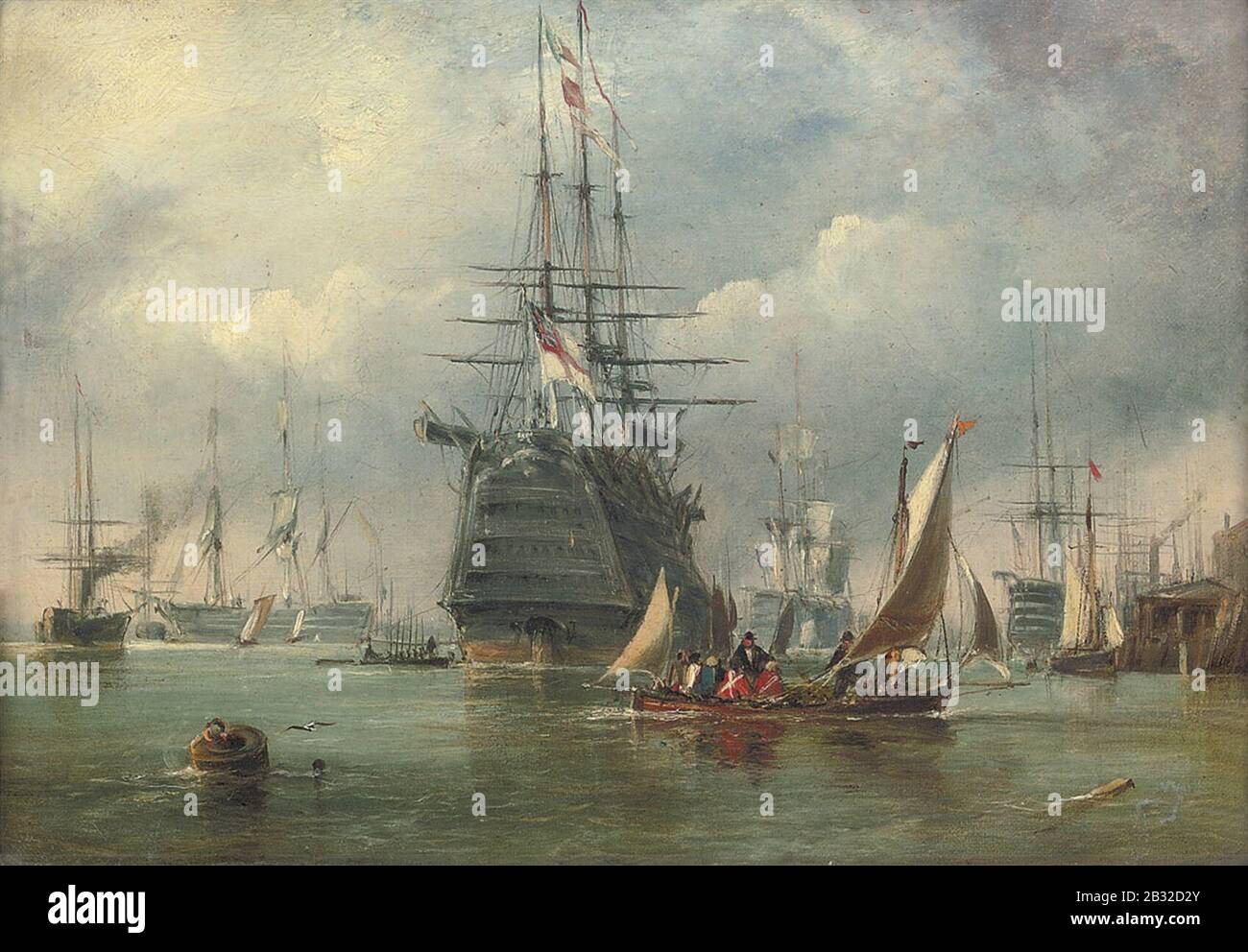 George Chambers - A large First Rate and other warships lying in the ...