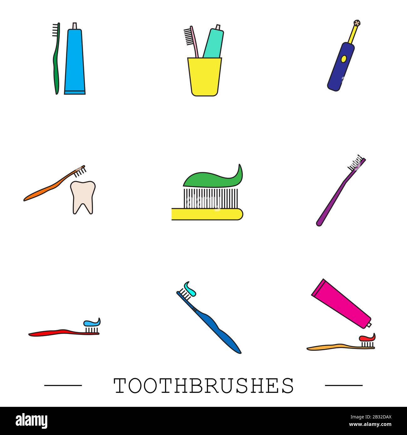 Toothbrush icon set. Teeth cleaning. Electric or conventional ...