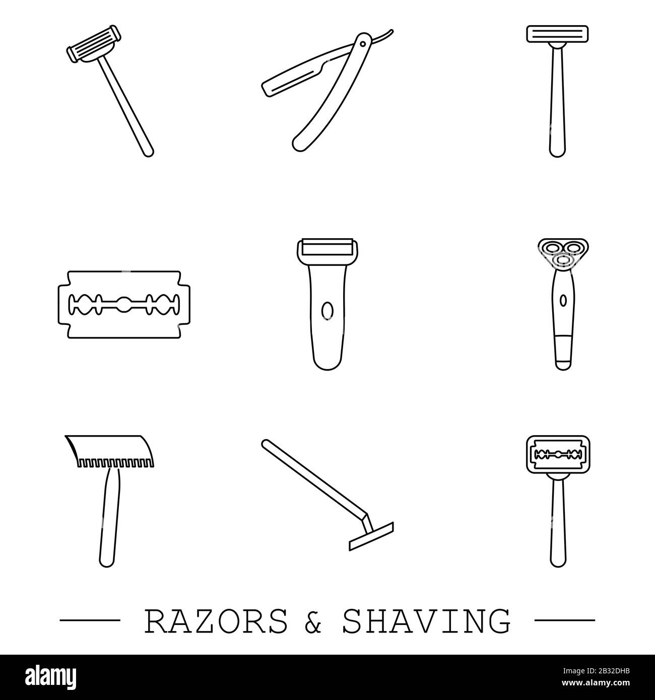 Razor vector line, linear icon set. collection of 9 razor outline icons ...