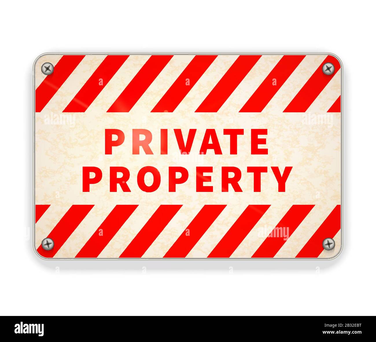 Bright glossy red and white metal plate, private property warning sign ...