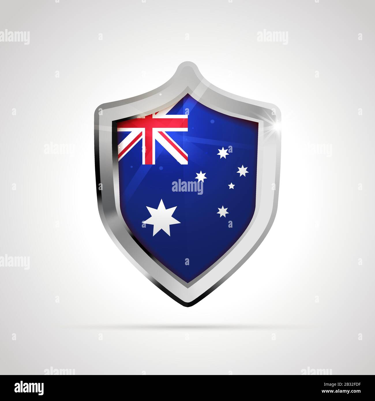 Australia flag projected as a glossy shield on a white background Stock ...