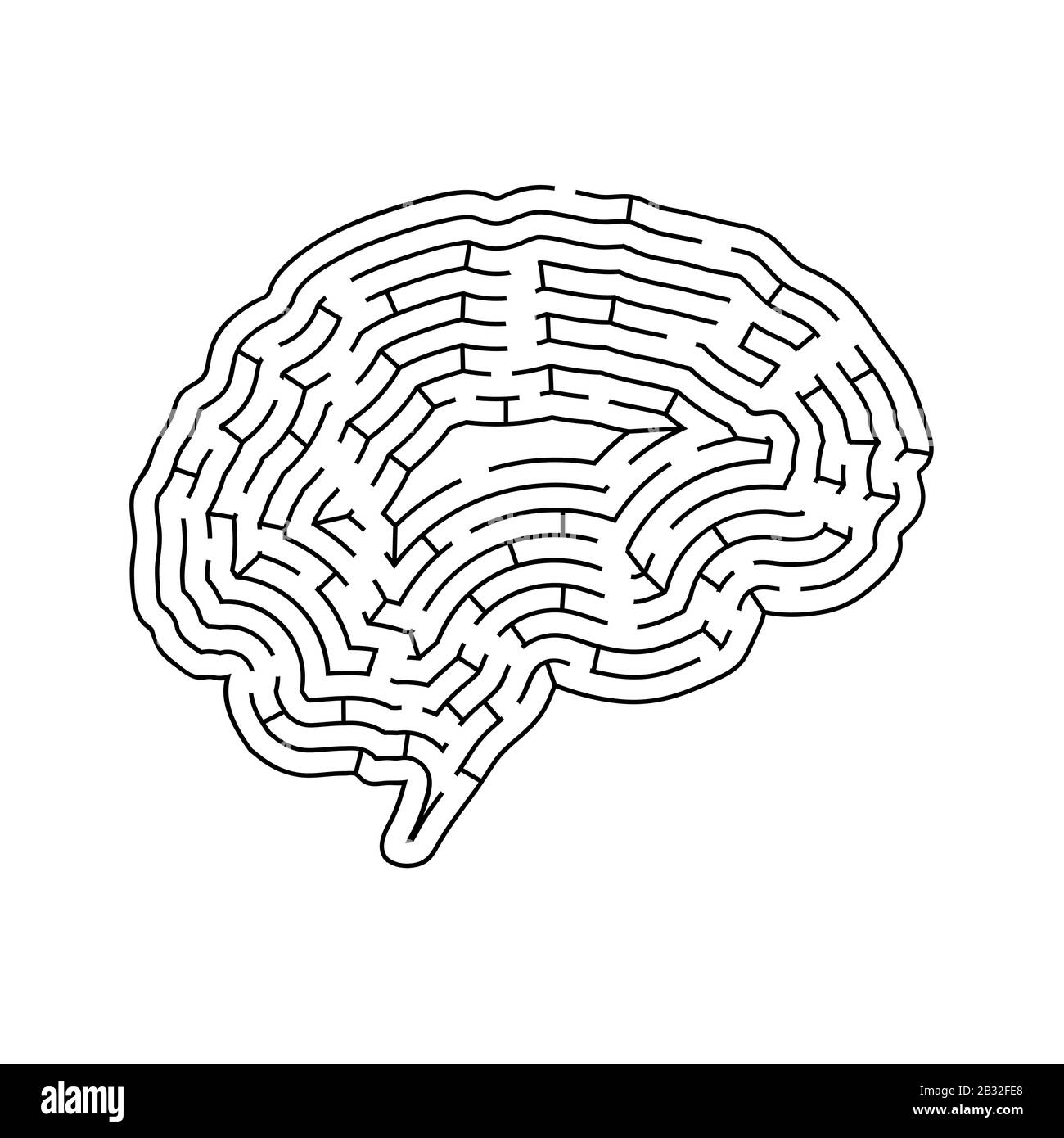 Brain shaped complicated maze, black silhouette isolated on white Stock ...