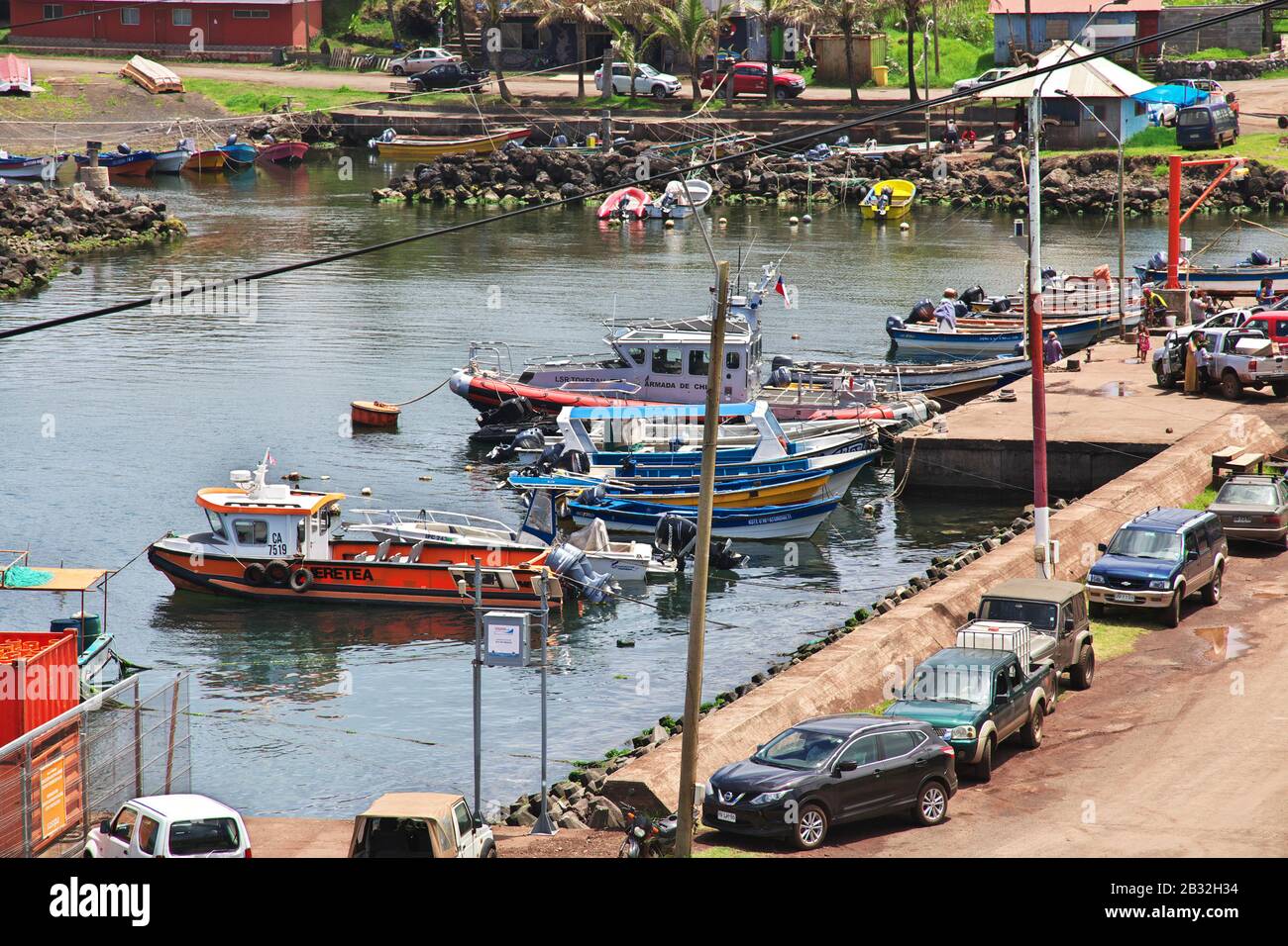 Hanga Roa, Easter Island / Chile - 26 Dec 2019: Rapa Nui. The marina in ...