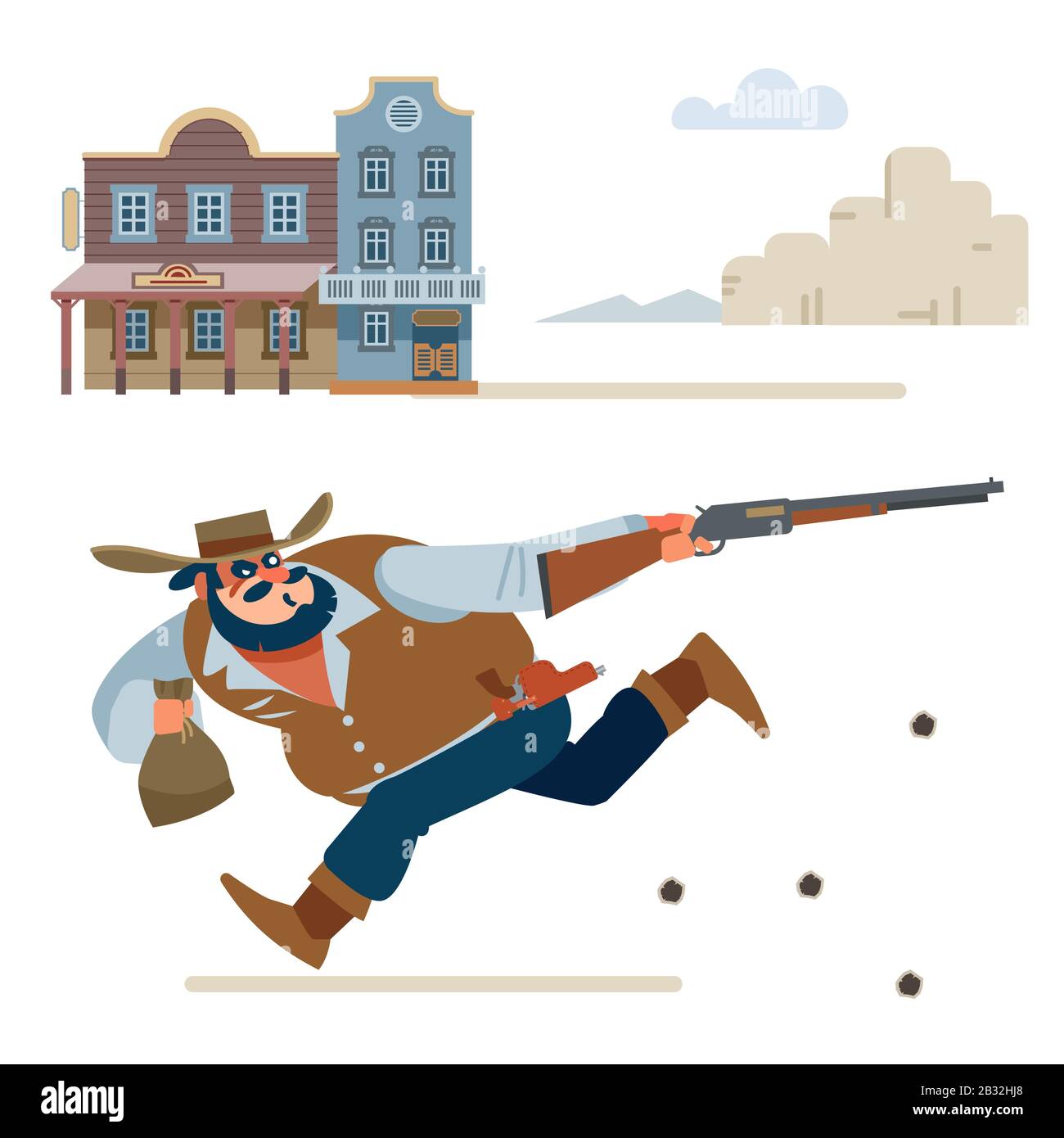 Cowboy escapes in a shootout from the Sheriff. Cartoon vector ...