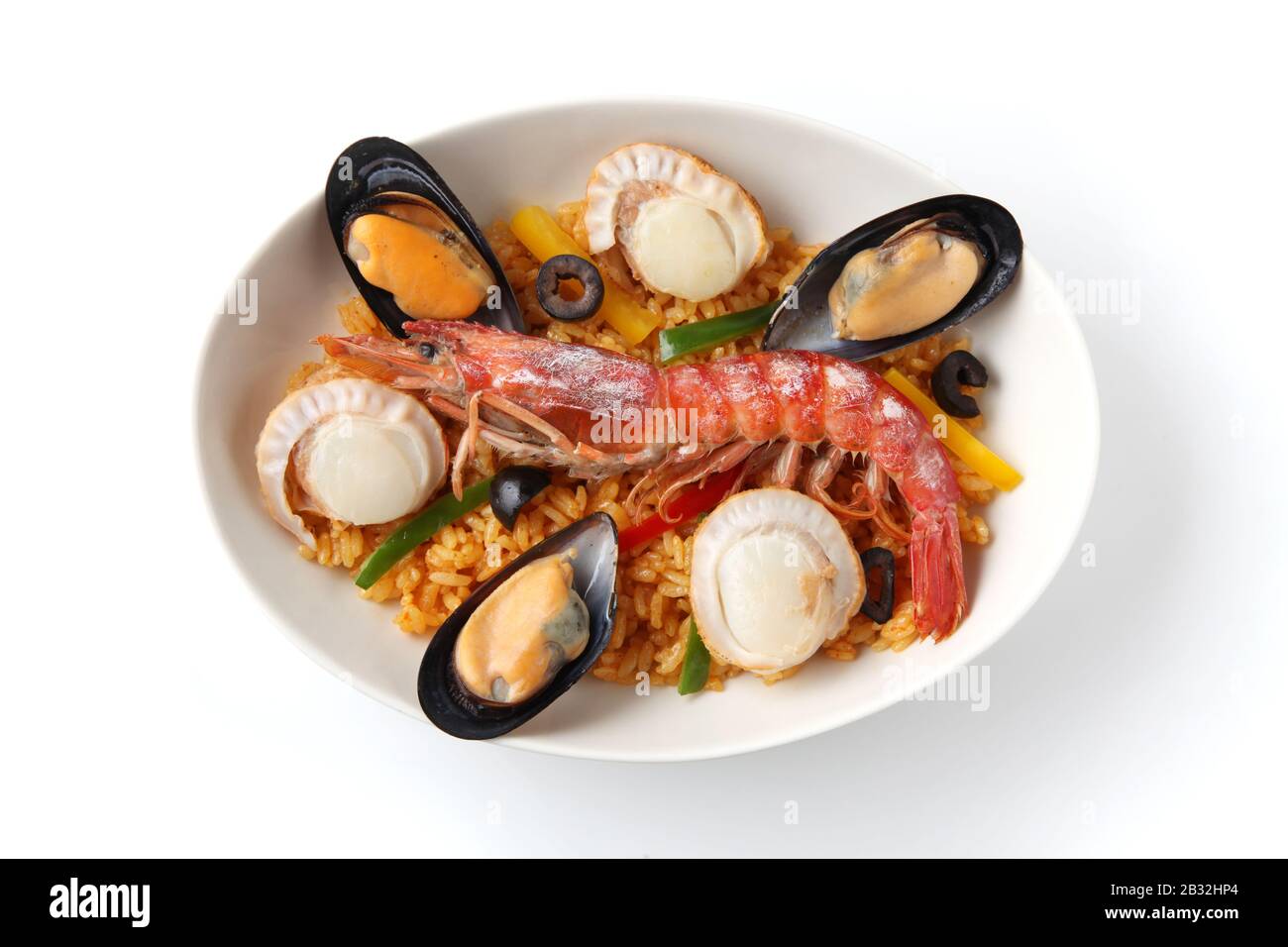 seafood paella rice closeup isolated on white background Stock Photo ...