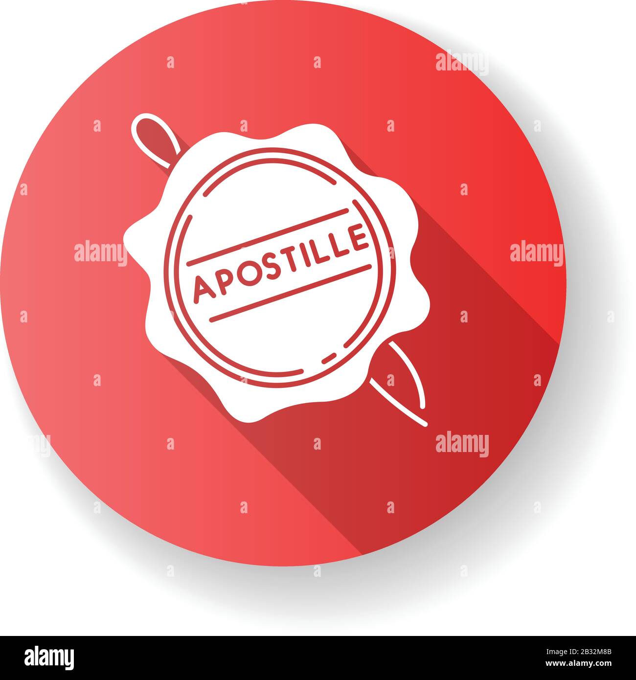 Apostille wax seal red flat design long shadow glyph icon. Notary ...