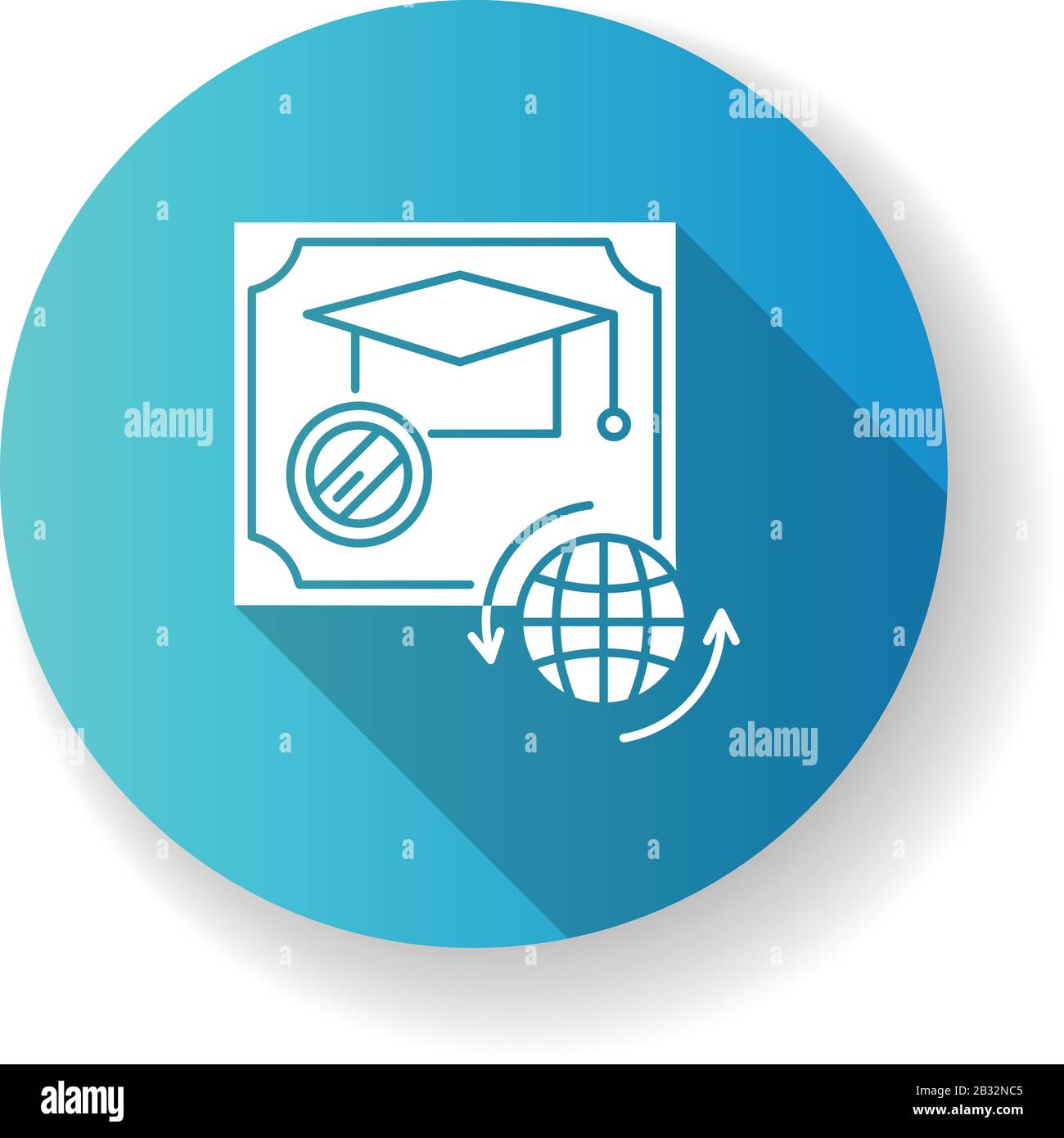 Diploma blue flat design long shadow glyph icon. School certificate ...
