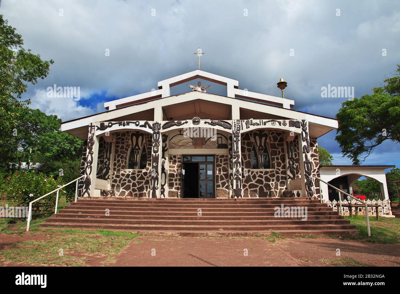 Rapa Nui. The church in Hanga Roa on Easter Island, Chile Stock Photo ...