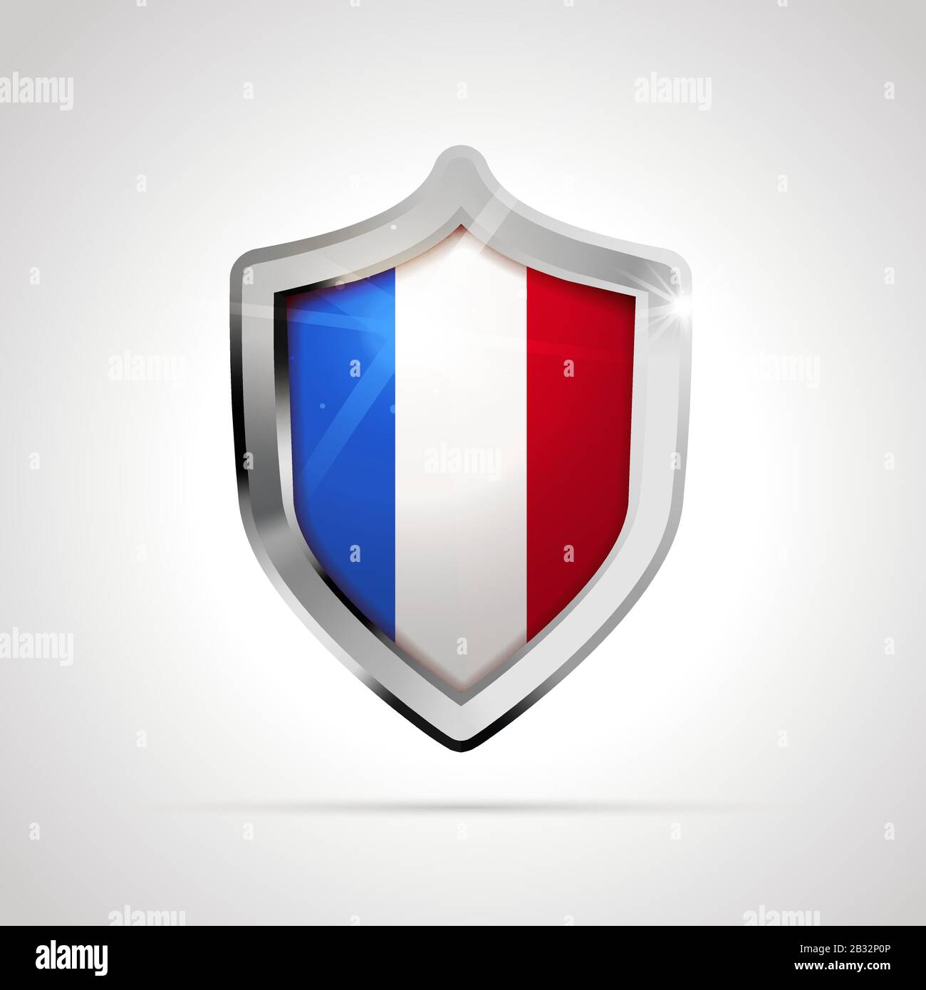 France flag projected as a glossy shield on a white background Stock ...