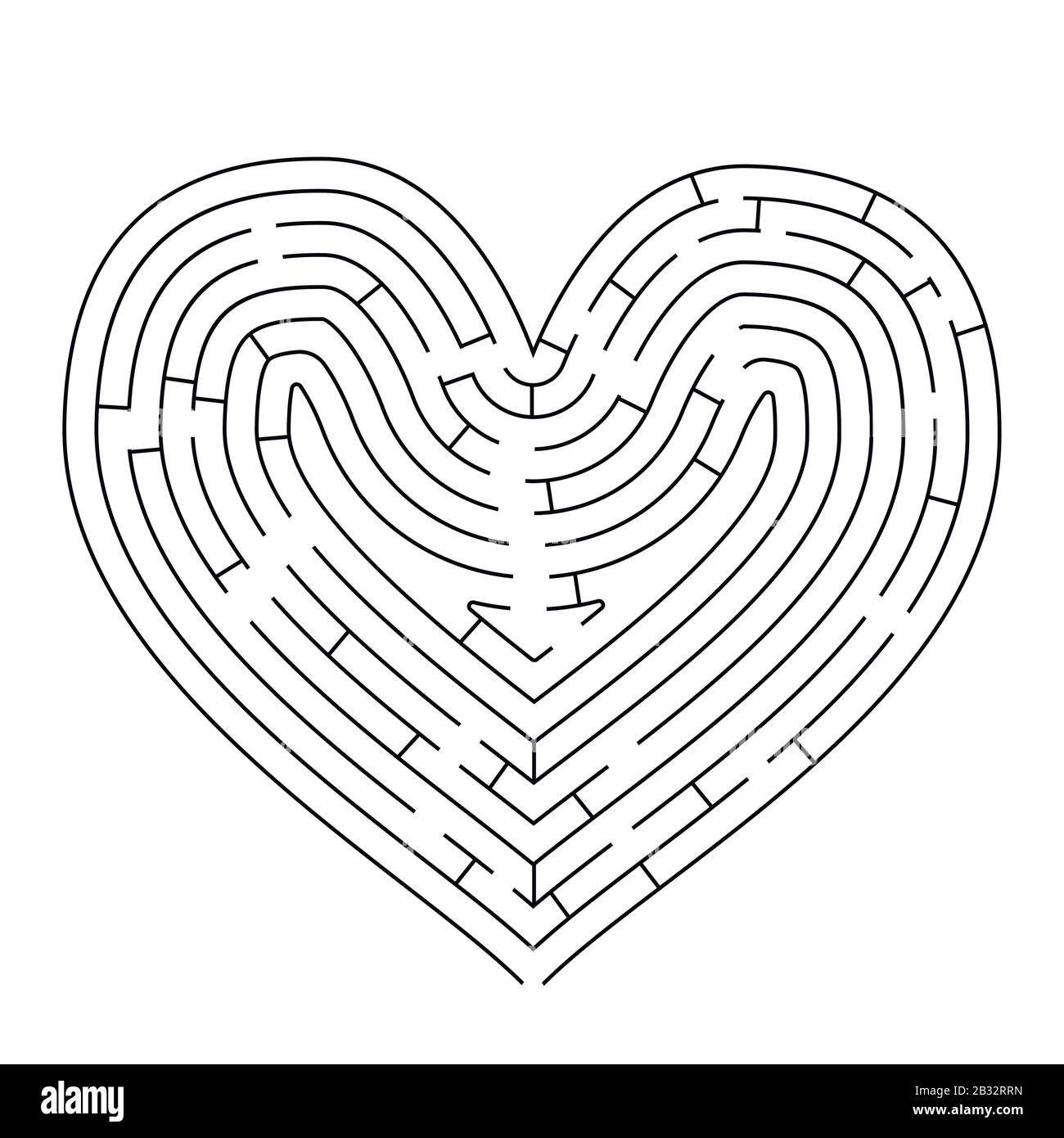 Heart shaped complicated maze, black silhouette on white Stock Vector ...